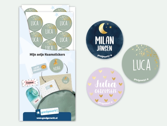 Ronde Design Naamstickers met gouden opdruk - Goedgemerkt